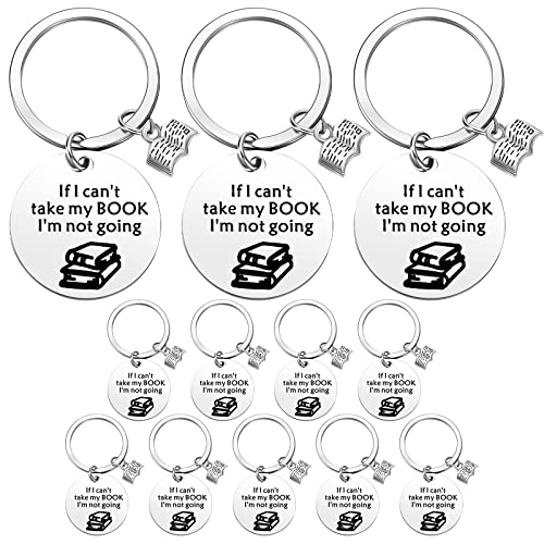 Yinkin 12 Pcs Book Lovers Gifts If I Can't Take My Book I'm Not Going Keyring Book Club Keychain for Christmas Novelty Gifts Women Men Reader Writers Birthday Book Jewelry