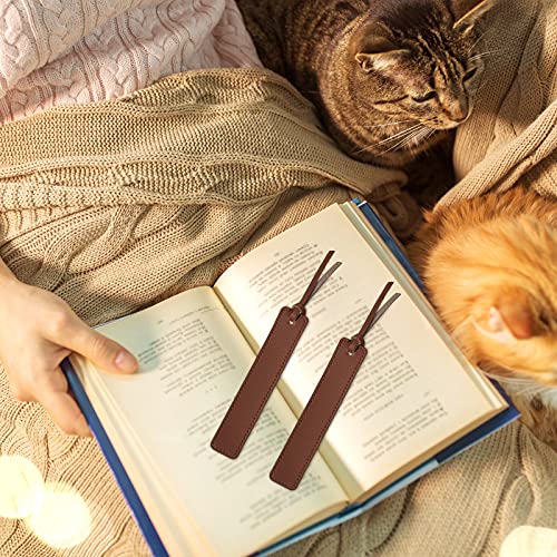 10 Pieces Leather Bookmarks Handmade Genuine Leather Page Markers Personalized Leather Bookmarks for Book Reading Bookworm Book Lovers Readers Writers Accessories (Brown)