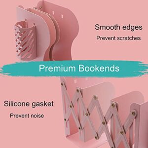 Simplesun Expandable Bookends, Metal Adjustable Book Ends for Heavy Books, Book Shelf Organizer Holder for Desk, Office Home School Kid Student Book Stroage (Pink)