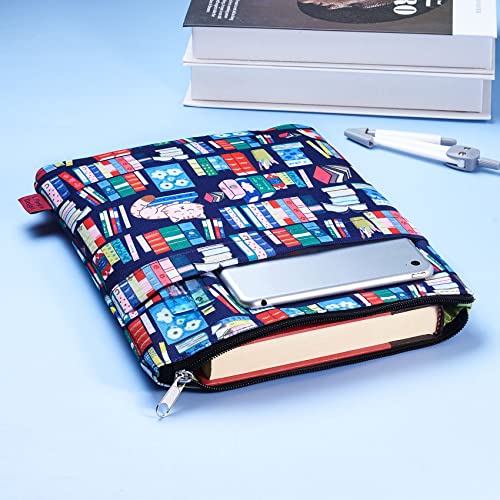 Cute Bookshelf Book Sleeve, Book Sleeves with Zipper, Book Protector Book Covers for Paperbacks, 11 X 8.5 Inch, Bibliophile Gifts