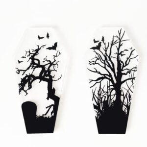 dounai horror bookmarks, bats dead tree coffin bookmark goth gothic halloween horror creepy oddities (2pcs) (c)