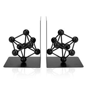 tengzhen metal bookend black book ends, heavy-duty bookends for shelves, book ends for heavy books, black geometric ball decor shapes bookend,book shelf holder home office decorative desktop organizer