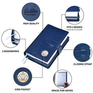 Double AA Big Book Cover & 12 Steps & 12 Traditions | Medallion Holder | by Galileo | Perfect Gift | Alcoholics Anonymous (Plain/Coin Pocket/Navy Blue)