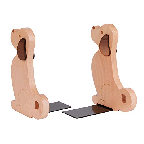 Book Ends - Decorative Puppy Dog Wooden Bookends for Kids, Book Ends for Shelves Office, 1 Pair Style 01