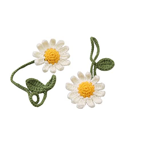 2Sets Daisy Bookmarks Handmade Knitted Gifts for Readers Book Lovers Writers, Curtain tiebacks holdbacks,Car Ornaments