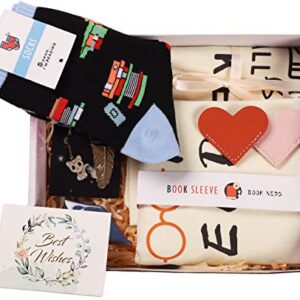 LESEN Book Lovers Gifts for Women - Ideal Reader Gifts Box Basket for Librarian or Best Friend - Includes a Tote Bag,Book Sleeve,Socks,Bookmarks