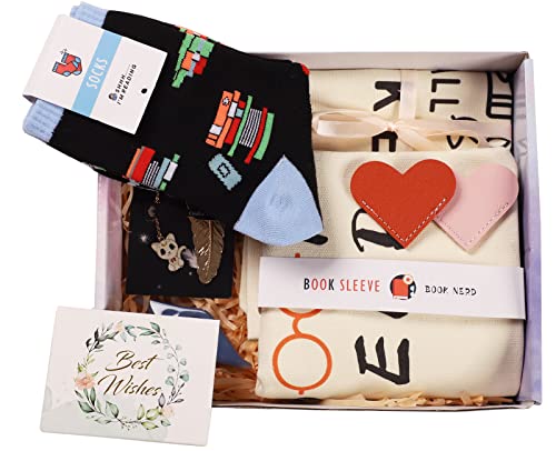 LESEN Book Lovers Gifts for Women - Ideal Reader Gifts Box Basket for Librarian or Best Friend - Includes a Tote Bag,Book Sleeve,Socks,Bookmarks