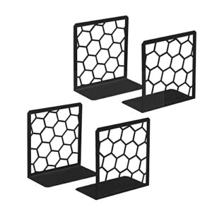 GEOMOD Premium Geometric Black Honeycomb Bookends for Shelves, Metal Book Ends Office, L-Shaped Stopper, Rustproof Decorative Unique Home, 6.25 (L) x 6 (W) inches, 2 Pairs - Geomod, (Pair of 2)