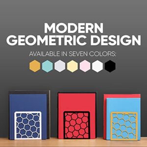 GEOMOD Premium Geometric Black Honeycomb Bookends for Shelves, Metal Book Ends Office, L-Shaped Stopper, Rustproof Decorative Unique Home, 6.25 (L) x 6 (W) inches, 2 Pairs - Geomod, (Pair of 2)