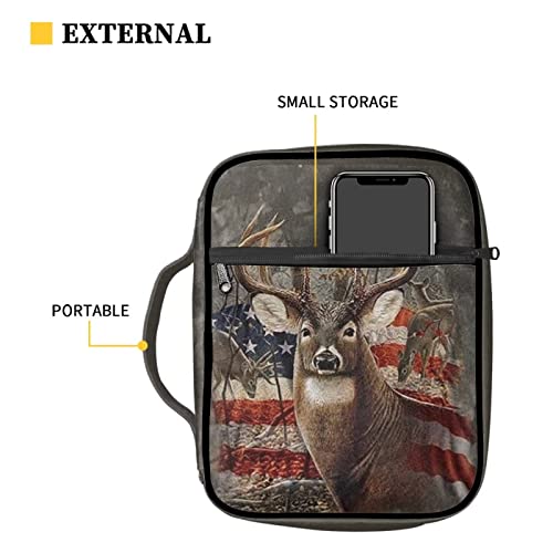 Belidome American Flag Hunting Camo Reideer Bible Cover for Men Boys Women Girls Bible Case with Zipper Pockets Handle Pen Storage Book Journaling Protector Portable Washable