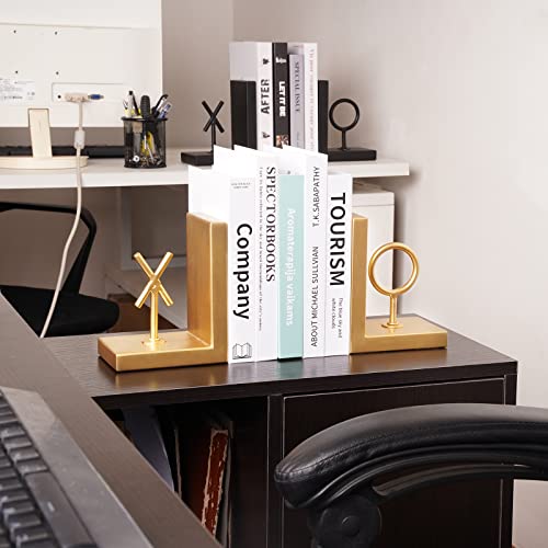 Book Ends Gold Bookends Heavy Duty Decorative Bookends to Holders Books Unique Modern Book end Metal Book Stoppers for Shelves/Office Decor/Home,Book Holders Nonskid (Gold)