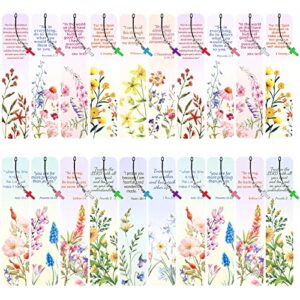 24 pieces christian bookmarks for women flower bible verse book marks floral religious bookmarks christian gift with 24 pcs cross pendants for reading reward, church decoration (flower style)