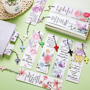 30 Pieces Christian Bookmarks for Mother Bible Verses Inspirational Scripture Bookmark Motivational Positive Flower Marker Encouraging with Cross Pendant for Church Religious Present, 2 x 7 Inch