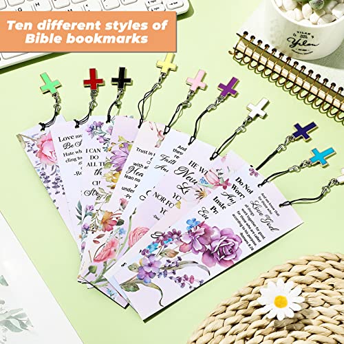 30 Pieces Christian Bookmarks for Mother Bible Verses Inspirational Scripture Bookmark Motivational Positive Flower Marker Encouraging with Cross Pendant for Church Religious Present, 2 x 7 Inch