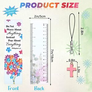 30 Pieces Christian Bookmarks for Mother Bible Verses Inspirational Scripture Bookmark Motivational Positive Flower Marker Encouraging with Cross Pendant for Church Religious Present, 2 x 7 Inch