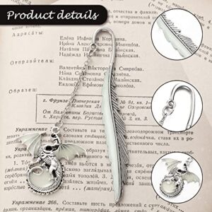 3 Pieces Vintage Metal Feather Bookmark Glow in The Dark 3D Silver Dragonfly Owl Dragon Bookmarks Gift for Book Lovers Students Teachers Reader