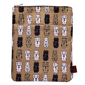 lucky japanese cat book sleeve, book covers for paperbacks, washable fabric, book sleeves with zipper, medium 11 inch x 8.7 inch book lover gifts