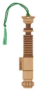 star wars luke skywalker lightsaber bookmark – laser engraved – made in the usa – wood book mark with green tassel