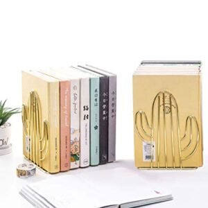 Agirlgle Bookends Metal Book Ends Heavy Duty Modern Decorative Cactus Bookend Bookshelf Decor for Home Bedroom Library Office School Book Display Desktop Organizer Decorative for Adults & Kids Gift