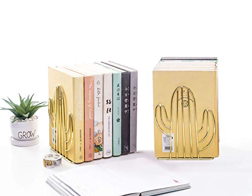 Agirlgle Bookends Metal Book Ends Heavy Duty Modern Decorative Cactus Bookend Bookshelf Decor for Home Bedroom Library Office School Book Display Desktop Organizer Decorative for Adults & Kids Gift