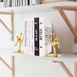 Gold Bookends Decorative,Cute Man Book End,Metal Book Ends for Book Shelves,Nonskid Bookends,Heavy Duty Zinc Alloy Bookend to Hold Heavy Books,Book Support, Book Stopper, Home Office Decor for Men