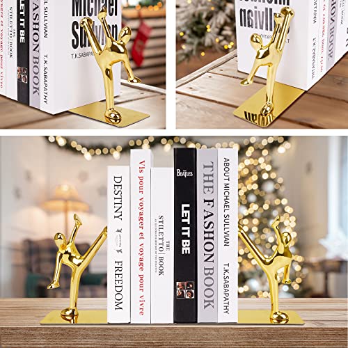 Gold Bookends Decorative,Cute Man Book End,Metal Book Ends for Book Shelves,Nonskid Bookends,Heavy Duty Zinc Alloy Bookend to Hold Heavy Books,Book Support, Book Stopper, Home Office Decor for Men