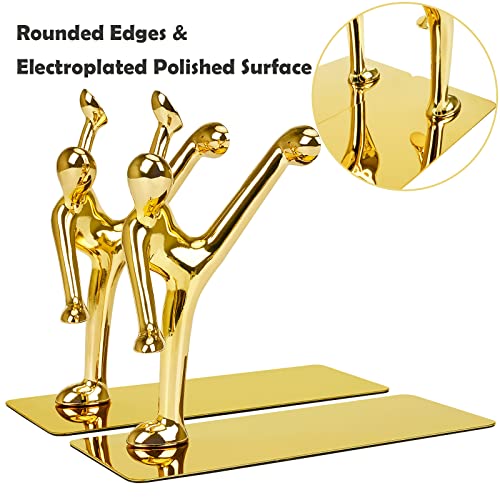 Gold Bookends Decorative,Cute Man Book End,Metal Book Ends for Book Shelves,Nonskid Bookends,Heavy Duty Zinc Alloy Bookend to Hold Heavy Books,Book Support, Book Stopper, Home Office Decor for Men