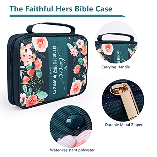 Bible Cover, Carrying Book Case Church Bag Bible Protective with Handle and Front Pocket, Perfect Gift for Mother Kids Girls Women 10"x7.5"x2.4"(Navy Floral)