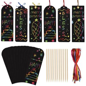 gsnma 72 pieces 3 style scratch bookmarks paper magic scratch rainbow bookmarks diy bookmark crafts with 72 pieces colorful ropes for christmas and birthday party favor,classroom activities