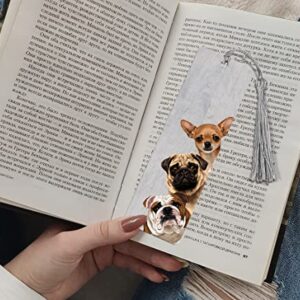 WIRESTER Set of 5 Paper Bookmarks with Tassel for Students, Reader, Teachers, Book Lovers - Cute Dog Breeds (Bulldog, Puppy Dog, Chihuahua, German Shepherd, Siberian Husky, Retriever, Basset Hound)