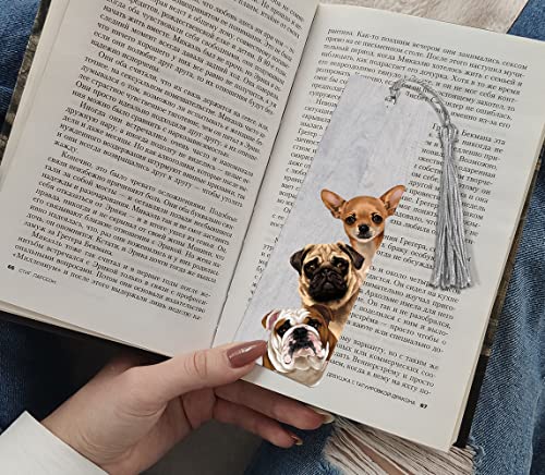 WIRESTER Set of 5 Paper Bookmarks with Tassel for Students, Reader, Teachers, Book Lovers - Cute Dog Breeds (Bulldog, Puppy Dog, Chihuahua, German Shepherd, Siberian Husky, Retriever, Basset Hound)