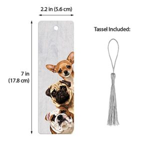 WIRESTER Set of 5 Paper Bookmarks with Tassel for Students, Reader, Teachers, Book Lovers - Cute Dog Breeds (Bulldog, Puppy Dog, Chihuahua, German Shepherd, Siberian Husky, Retriever, Basset Hound)