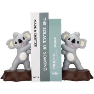 bookends for kids,lovely koala book end and decorative book stopper holder for bookshelves, children’s room, home, office or desk with anti-slip base