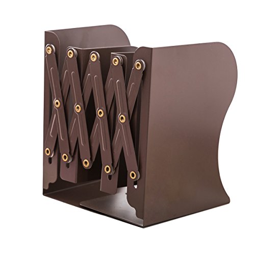 JIARI Simple Nature Style Brown Decorative Metal Iron Bookends Holder Stand Desk Nonskid Adjustable Bookend (Brown)