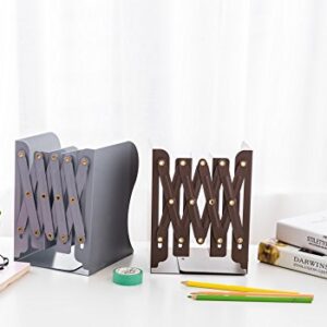 JIARI Simple Nature Style Brown Decorative Metal Iron Bookends Holder Stand Desk Nonskid Adjustable Bookend (Brown)