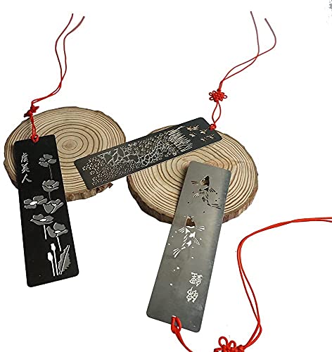 Metal Bookmarks 8 Pcs Hollow Art Stainless Steel Book Mark with Red Enless Knot, Bookmarks Gift for Men Women Book Lovers, Unique Book Marks Accessories