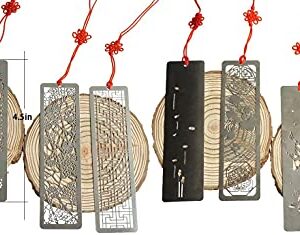 Metal Bookmarks 8 Pcs Hollow Art Stainless Steel Book Mark with Red Enless Knot, Bookmarks Gift for Men Women Book Lovers, Unique Book Marks Accessories