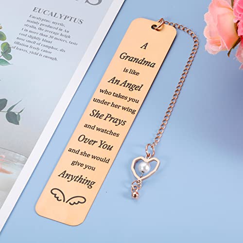 Bookmarks Gifts for Grandma from Grandson Granddaughter Grandchildren Valentine's Day Birthday Mother's Day Anniversary Christmas Stocking Stuffers Gifts for Grandmother Rose Gold Book Mark for Women