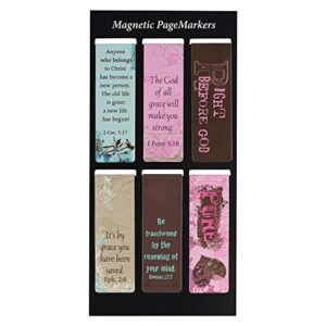 christian art gifts set of 6 vintage floral grace inspirational magnetic bible verse bookmark with scripture, size regular 2.3″ x .75″