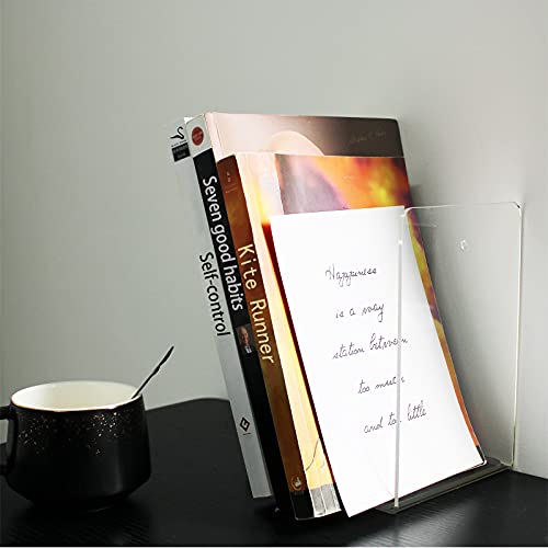 Clear Plastic Acrylic Bookends, 2 PC Bookends for Shelves Organizer Bookshelf Heavy Duty Book Ends and Desktop Organizer Book Stoppers Decorative Bedroom Library Office School Supplies Stationery Gift