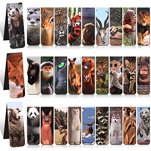 30 Pieces Cute Wild Animal Bookmarks for Book Lovers, Magnetic Bookmarks for Boys Girls Magnet Page Clip Marker Multiple Patterns for Kids Students Reading School Library Supplies