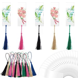 50 pcs blank acrylic bookmarks with 50 pcs colorful tassels clear acrylic craft bookmark unfinished rectangle hanging tag ornaments for notebook diy sublimation projects present tags party decor