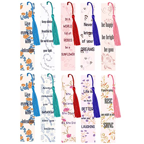 20 Pieces Inspirational Bookmarks for Women, Inspirational Bookmarks with Tassels, Motivational Book Marks Brave Bookmarks for Women Book Lovers Teens Girls Kids Teachers Females Birthday Gift