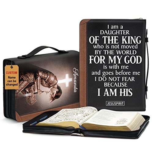 Jesuspirit Personalized Leather Bible Covers with Zipper - Christian Gift with Inspirational Scripture - Spiritual Bible Carrying Case Church Ladies - Custom Religious Faith Gifts for Women of God