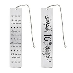 jzxwan happy 16th birthday gifts for teen girls boys, sweet 16 year old birthday bookmark gift for women men, 16 birthday decorations for boys