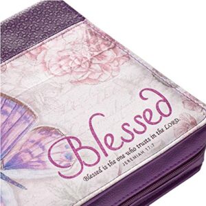 Purple Botanic Butterfly Blessings Fashion Bible Cover Blessed Jeremiah 17:7 Bible Case Book Cover, Large [Imitation Leather] Christian Art Gifts