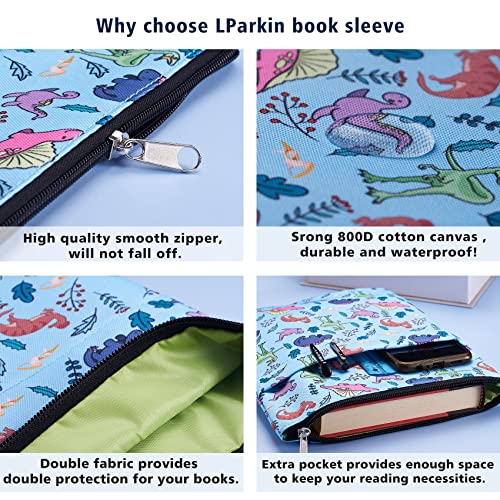 Book Sleeve Cute Dinosaur Book Covers for Paperbacks,Washable Fabric, Book Sleeves with Zipper, Medium 11 Inch X 8.7 Inch Dinosaur Gifts for Book Lover