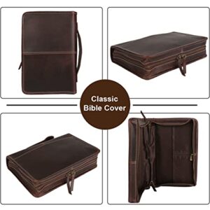 Leather Bible Cover Book Cover Planner Cover with Handle and Back Pocket Size 10.8x6.8x2 inches (Buffalo Leather)