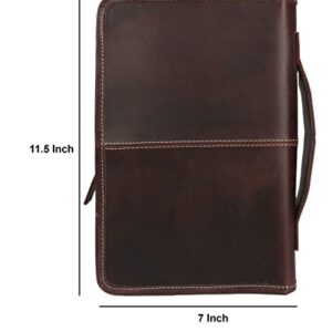 Leather Bible Cover Book Cover Planner Cover with Handle and Back Pocket Size 10.8x6.8x2 inches (Buffalo Leather)