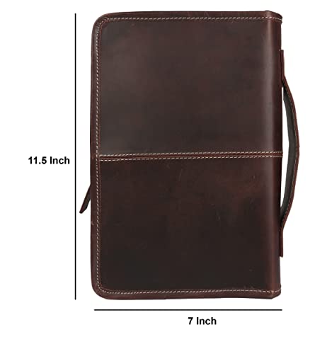 Leather Bible Cover Book Cover Planner Cover with Handle and Back Pocket Size 10.8x6.8x2 inches (Buffalo Leather)